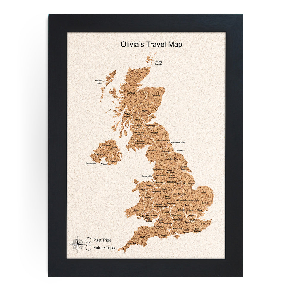 Framed British Isles Cork Travel Map - Plan Your Holiday Destinations ...